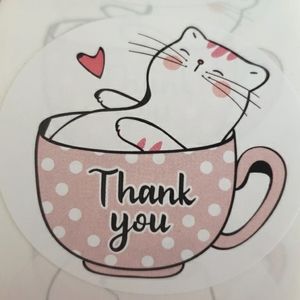 Office | 315 Thank You Cat Stickers 15 Round Set Of 5 | Poshmark